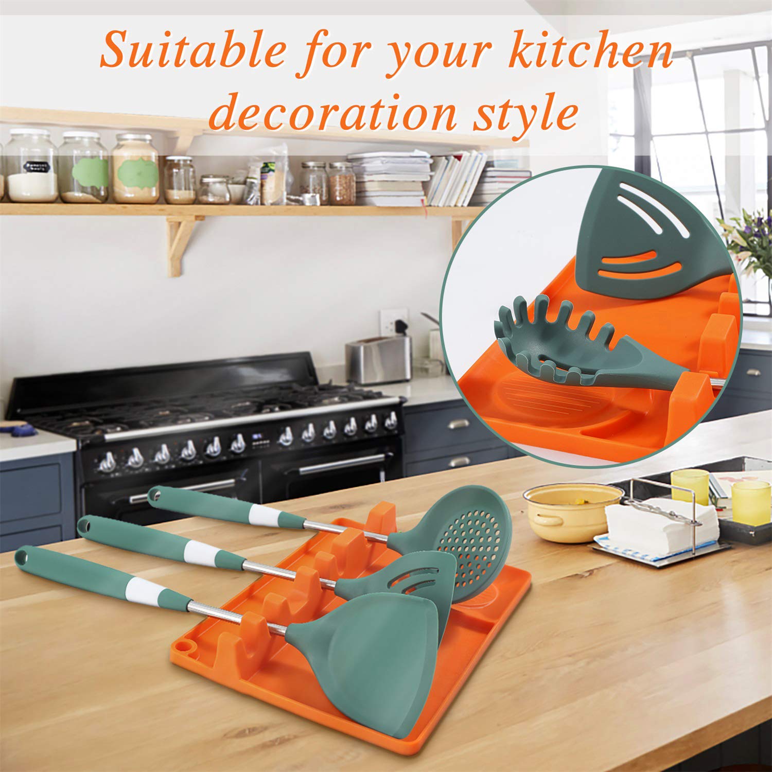 Lyrepie Upgrade Silicone Spoon Rest with Drip Pad, Silicone Utensil Rest Heat-Resistant, Spoon Holder for Kitchen Counter or Stove Top（Spoons are Not Included）