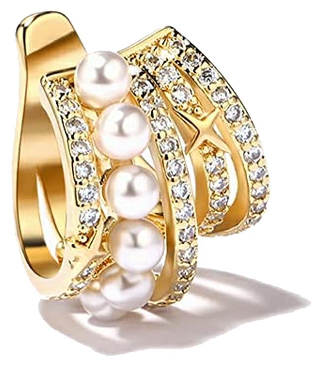 MOEPAPA Pearl Ear Cuff Earrings for Women 14K Gold Ear Cuffs for Non Pierced Ears Cartilage Earrings