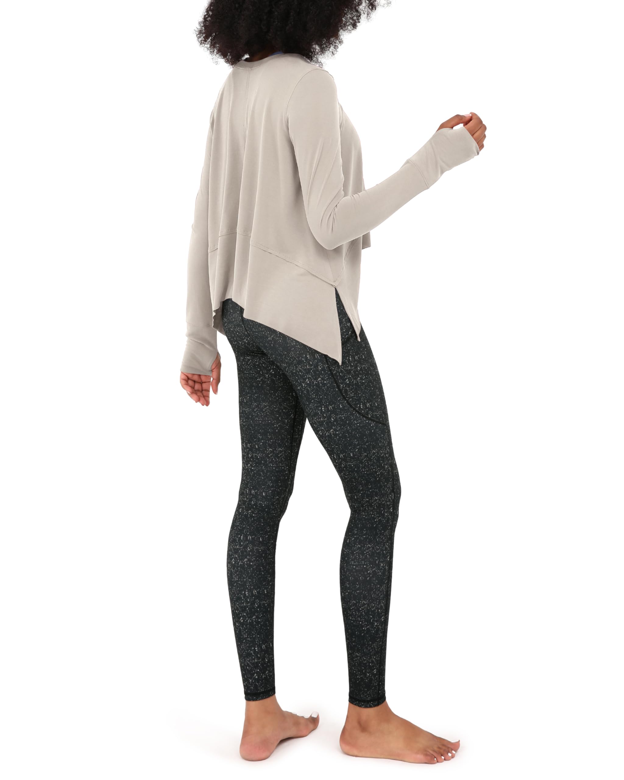 ODODOS Soft Modal Long Sleeve Crop Top for Women with Thumb Hole Athletic Gym Workout Cropped Yoga Shirts, White, Large