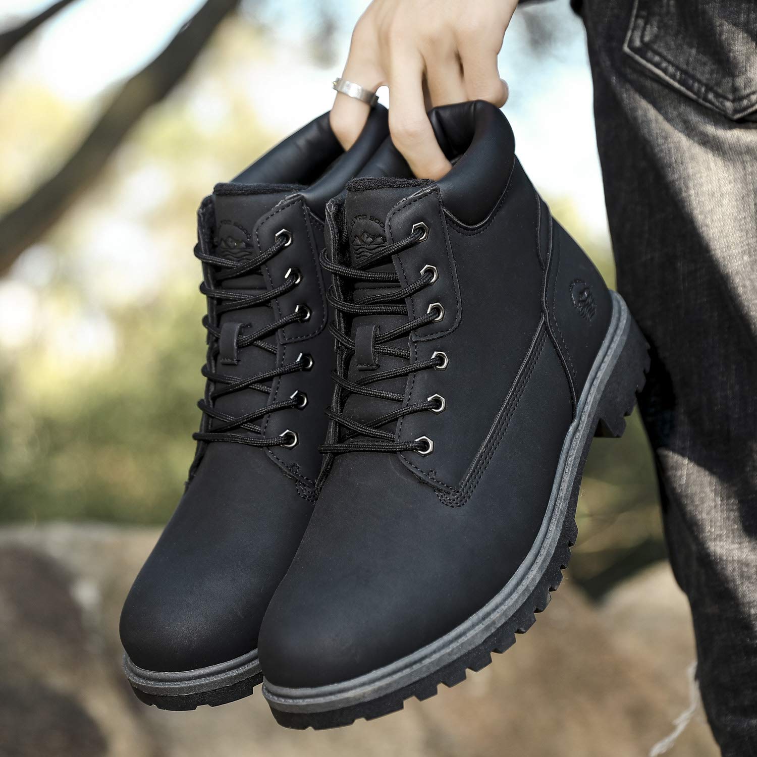 Men's Hiking Boots Outdoor Winter Warm Sneakers Casual Boots and Rubber Sole Black