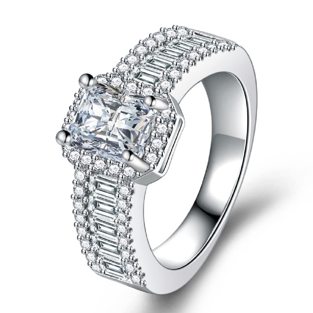 LVTING Princess Cut Cubic Zirconia Ring 925 Silver Engagement Wedding Ring CZ Simulation Diamond Ring Gorgeous Personality Square Wheel Ring Marriage Studded Ring for Women (10#)