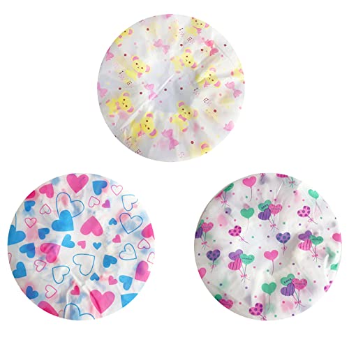Shower Cap, Reusable Plastic Elastic Bathing Waterproof Hair Cap For Spa, Home, Hotel and Hair Salon (Love + Bear)