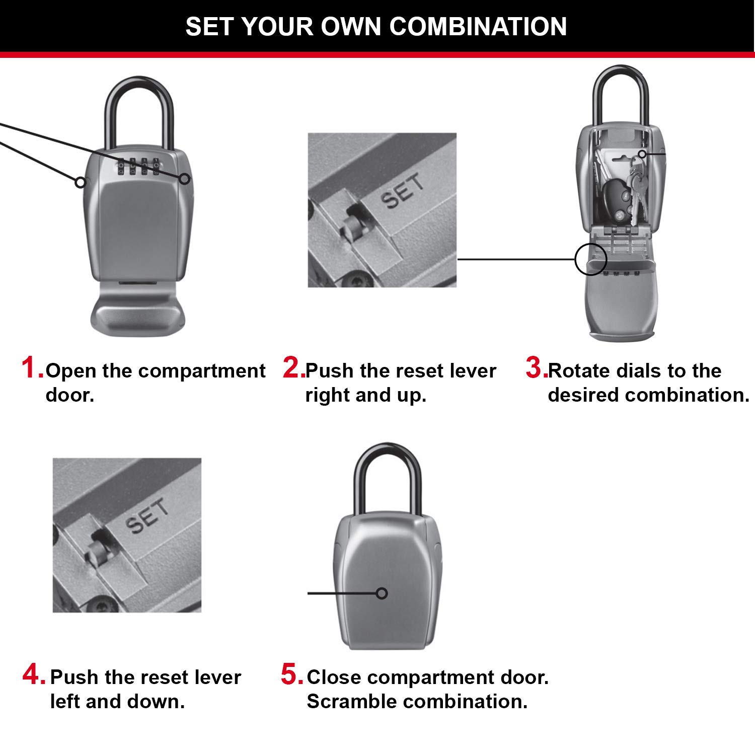 Master Lock Heavy Duty Key Lock Box, Outdoor Lock Box for House Keys, Key Safe and Combination Lock, 5 Key Capacity, 5414EC