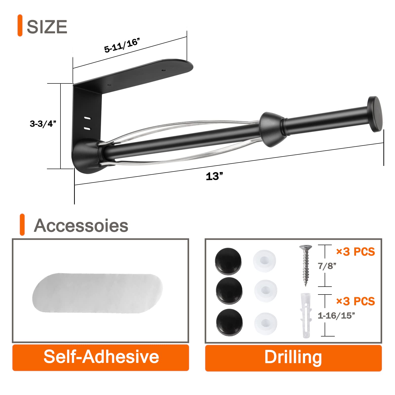 KOVOSCH Paper Towel Holder Under Cabinet with Damping Effect, Adhesive Paper Towel Holder Wall Mount, Single Hand Operable Stainless Steel Paper Towel Holder for Kitchen and Bathroom, Black