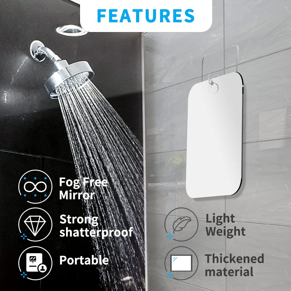 Shower Mirror Fogless for Shaving (2 Pack,Small,6"x4"),Fog Free Shave Mirror Anti Fog,Unbreakable Acrylic Small Mirror Locker,Makeup Travel Wall Hanging,Plastic Handheld Mirror Camp Mirror