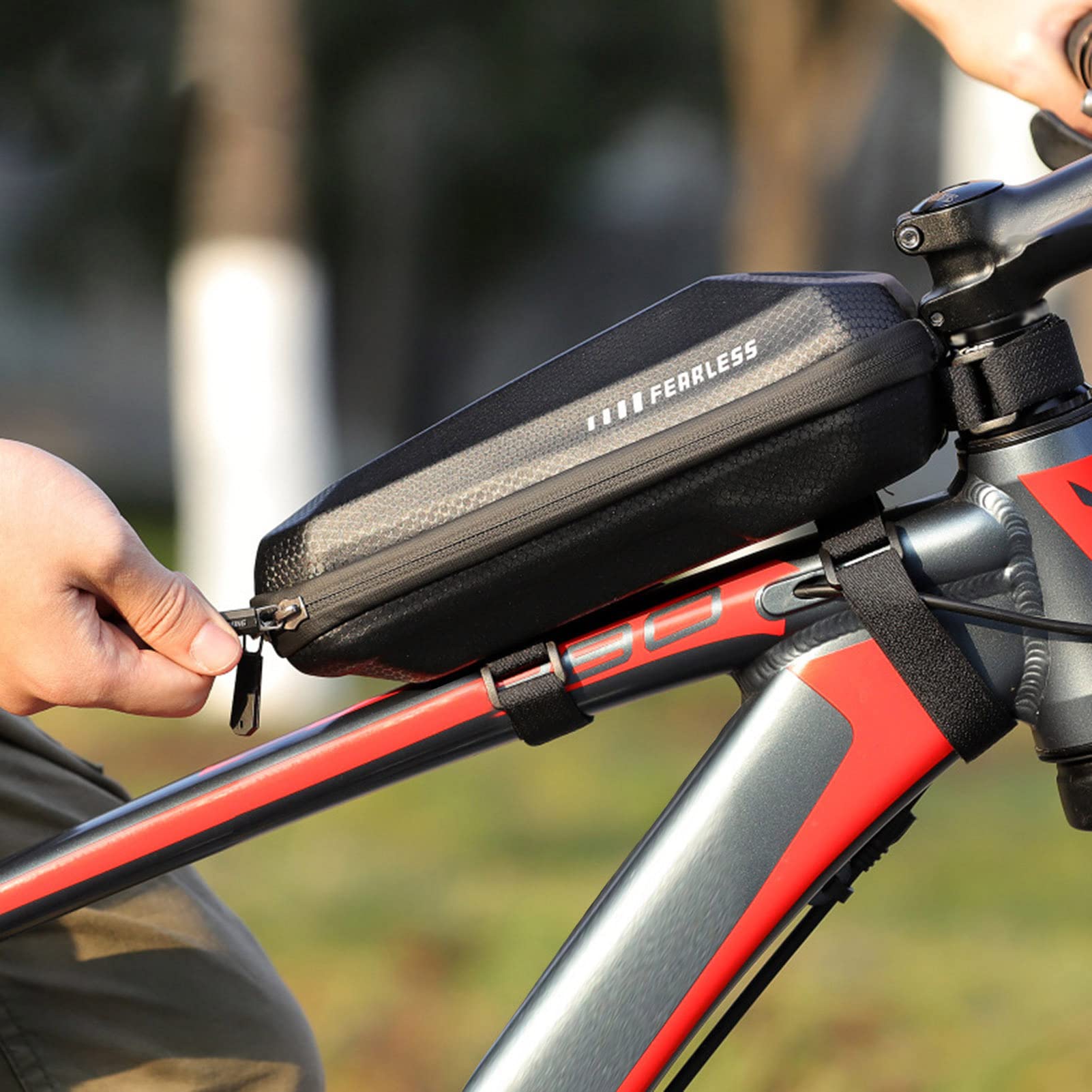 pologmase Frame Bag,EVA Hard Shell Bicycle Bag with Reflective Strip | Waterproof Front Tube Bag Bicycle Saddle Bag Bicycle Accessories, Bag Under Seat, Strap-on Seat Storage Bag