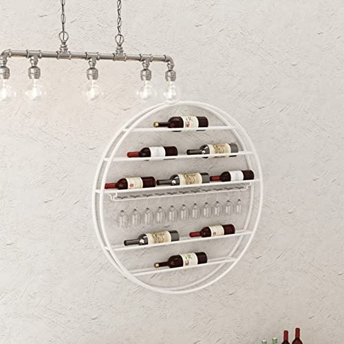 White Wine Rack Wall-Mounted Round Wine Bottle Holder,Metal Iron Hanging Goblet Glass Stemware Storage Shelf Display Shelves for Bar Kitchen Restaurant (Size : 85x10x85cm)