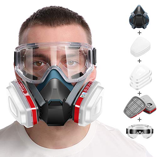 Reusable Half Face Cover with Extra Filters,FD412 Rugged Comfort Half Facepiece Cover,Widely Used in Organic Gas, Paint Spray, Cleaning,Chemical, Woodworking,Painting and Other Work Protection(Medium)