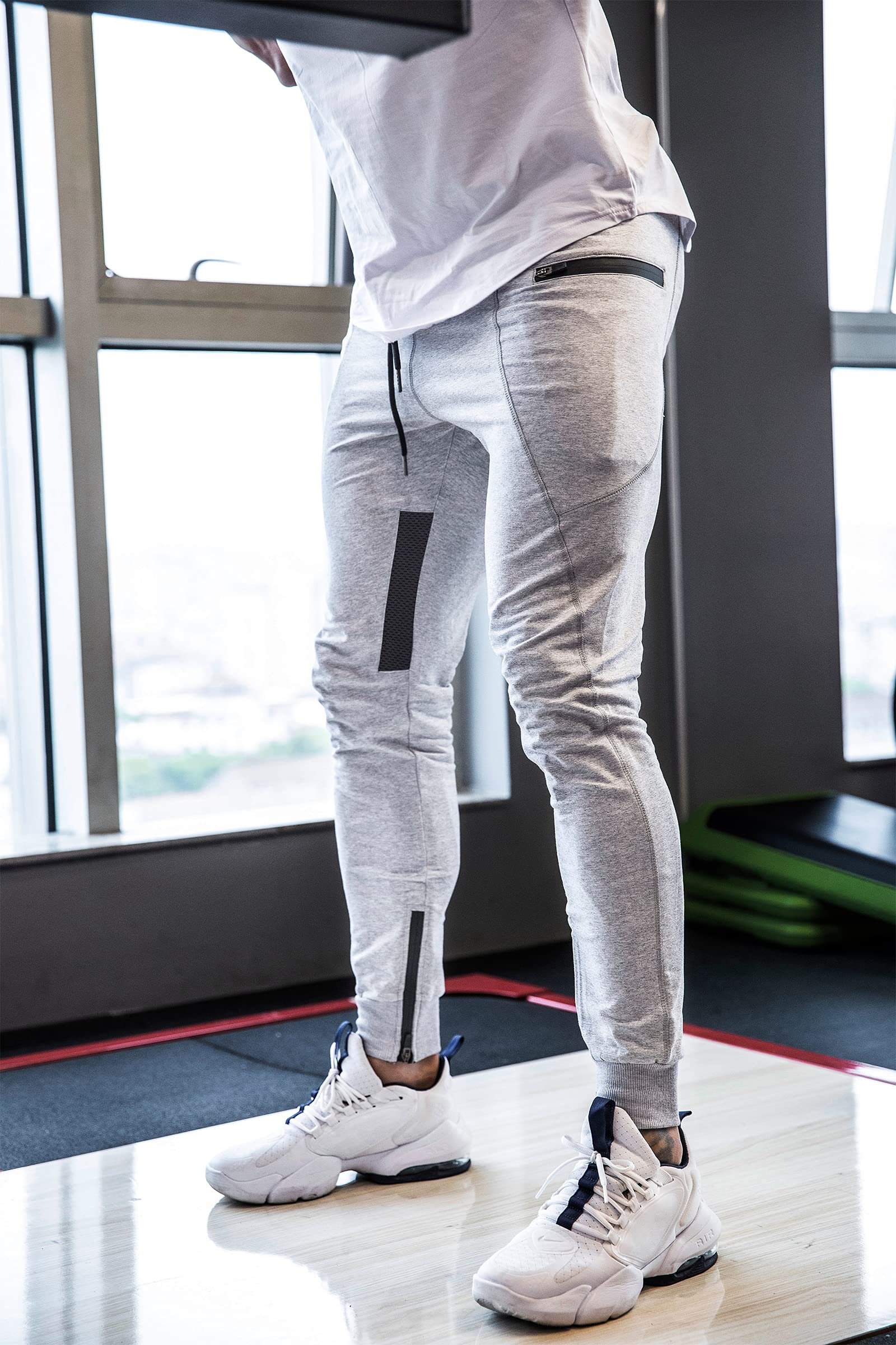 MAIKANONG Mens Slim Joggers Sweatpants Tapered Gym Pants Casual Training Workout Pants Track Pant Light Gray