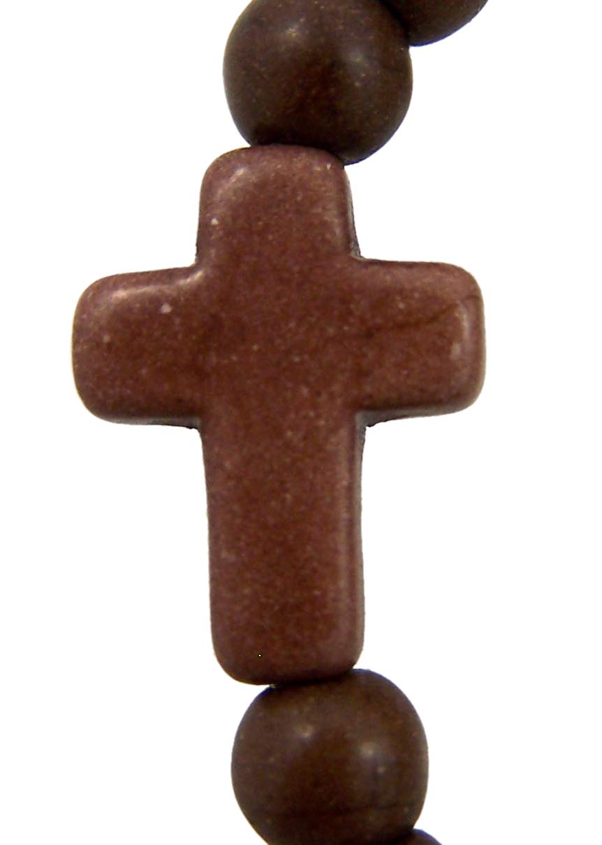 Junior's Olive Wood Religious Cross Stretch Rosary Bracelet, 2.6 Inch (Dia)