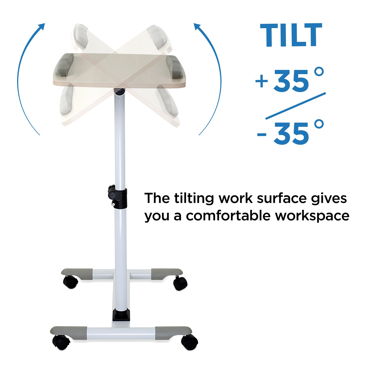 Mount-It! Rolling Desk Adjustable Height, Portable Standing Desk, Mobile Laptop Cart, Small Heavy-Duty with Wheels, Height Adjustable Tilting Bedside Sofa Couch Recliner Tray, Music Stand (MI-7946)