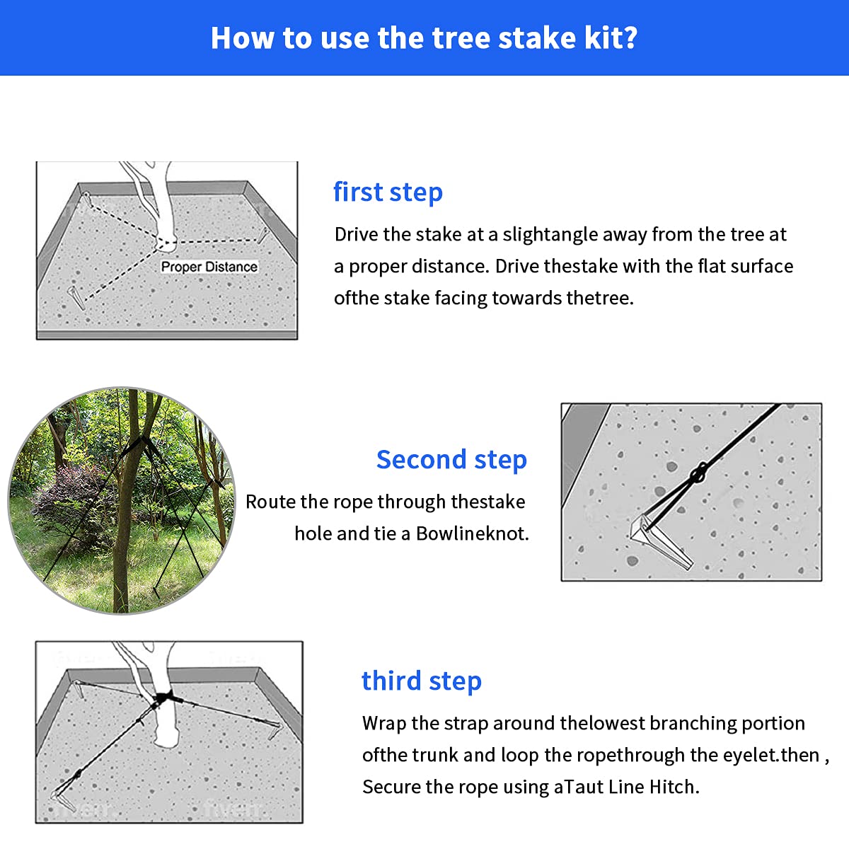 LanM Epoch Tree Staking Kit with Tree Strap ，Include3 Tree Stakes Support 3 Fixed Tree Straps 13ft Strong Rope ,Stree Supports for Leaning Tree Garden Plant Fixed and Outdoor Courtyards Gardening .
