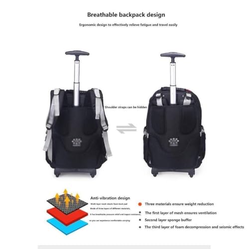 IRSHI LMMDDP Trolley Backpack,Fanspack Rolling Backpack Wheeled School Bag Student Bookbag Trolley Backpack for Boys (Color : Blue)