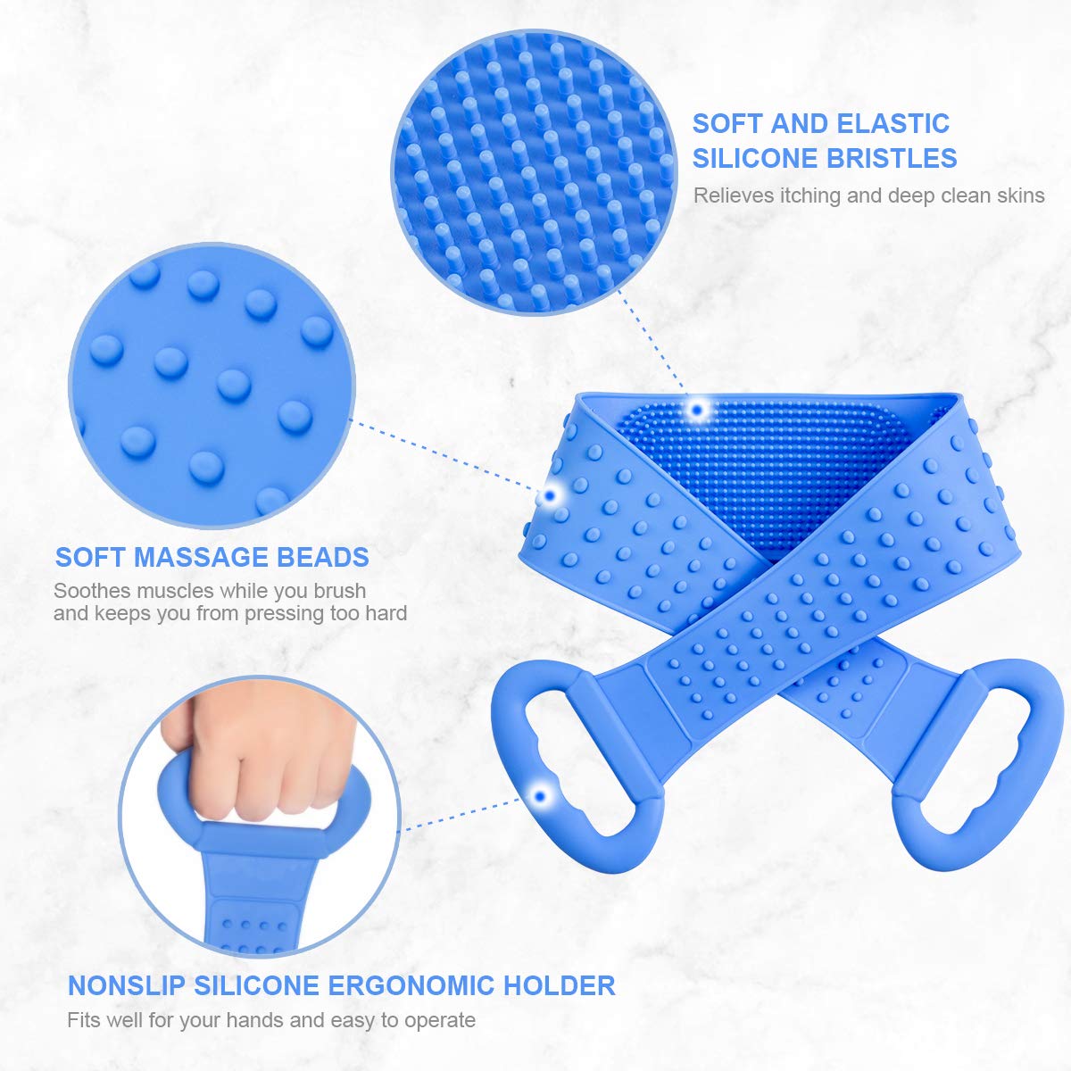 Silicone Bath Body Scrubber Brush 31.5 Inch Long Silicone Back Shower Scrubber Brush, Lathers Well, Exfoliating Body Brush Back Washer, Comfortable Massage Bathing Washer Cleaner