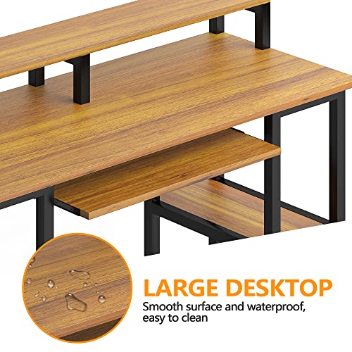JSungo Small Computer Desk with Monitor Stand, 47 Inch Office Desk with CPU Shelf and Dual Storage Bookshelf for Small Space, Sturdy Writing Table with Keyboard Tray for Home, Natural