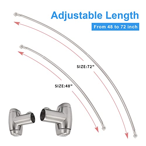 TENOVEL Curved Brushed Nickel Shower Curtain Rod &Brushed Nickel Double Sided Shower curtain Hooks(12 pcs)