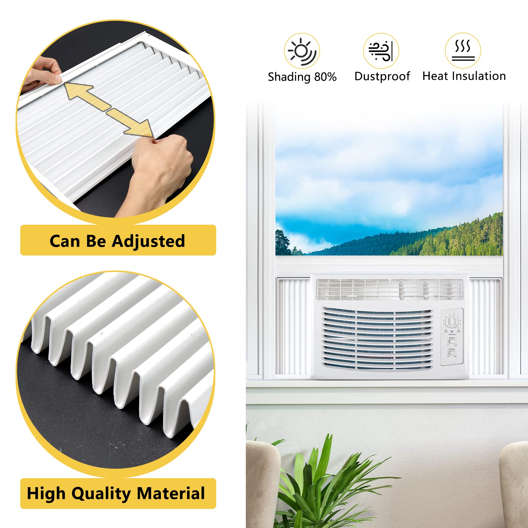 Powrocket Window AC Side Panel with Frame Set,Air Conditioner Accordion Filler Curtain Replacement Kit,Fits Most 8000 BTU Window Air Conditioner Units,White