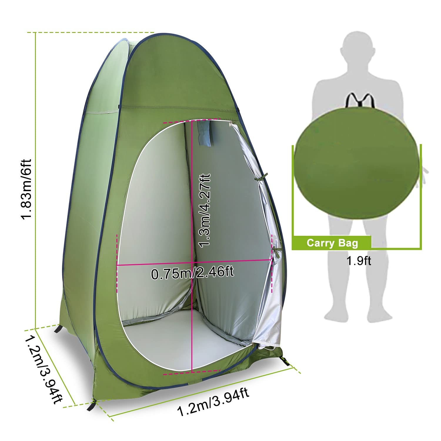 iMounTEK Portable Foldable Outdoor Pop Up Toilet Tent Changing Clothes Room Shower Tent Camping Shelter Privacy Tent w/Carry Bag