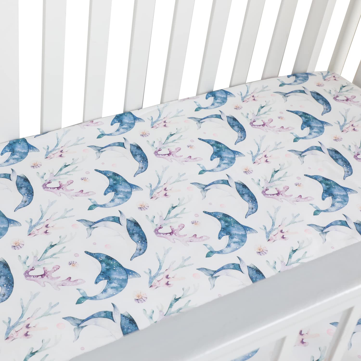 Sahaler Crib Sheet for Girl Boy Baby Polyester Fitted Crib Sheets for Standard Crib and Toddle Mattresses-Blue Whale...