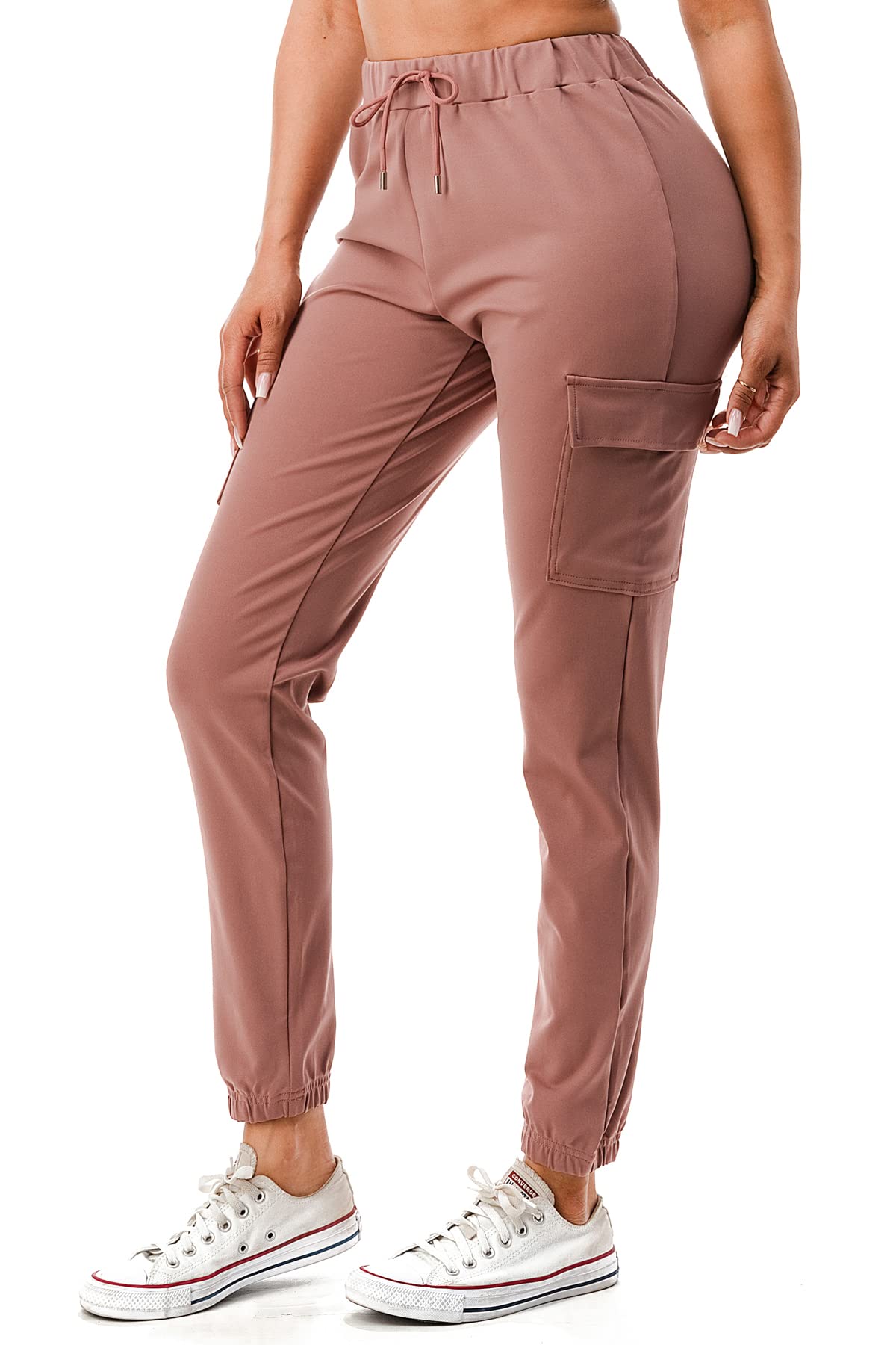 Petalroz Women's Cargo Joggers Drawstring Hiking Pants for Women Outdoor Casual Athletic Workout with Pockets,Mauve,Large