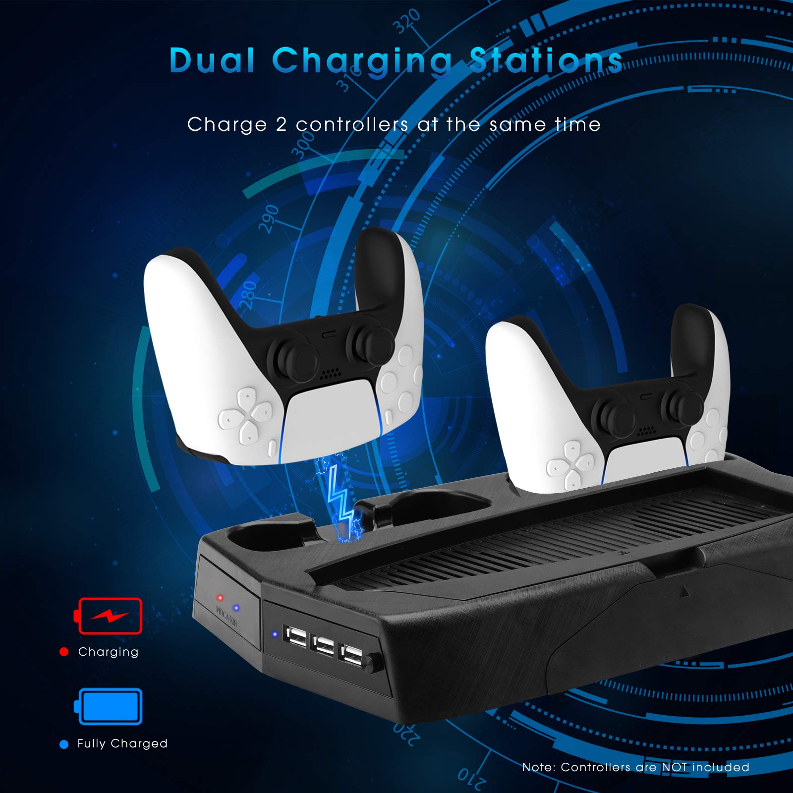 Kootek Vertical Stand with Controller Charging Station for Playstation 5 Console, 2 Cooling Fan for PS5 and PS5 Digital Edition, Dual Controller Charger Station for PS5 Controller Accessories