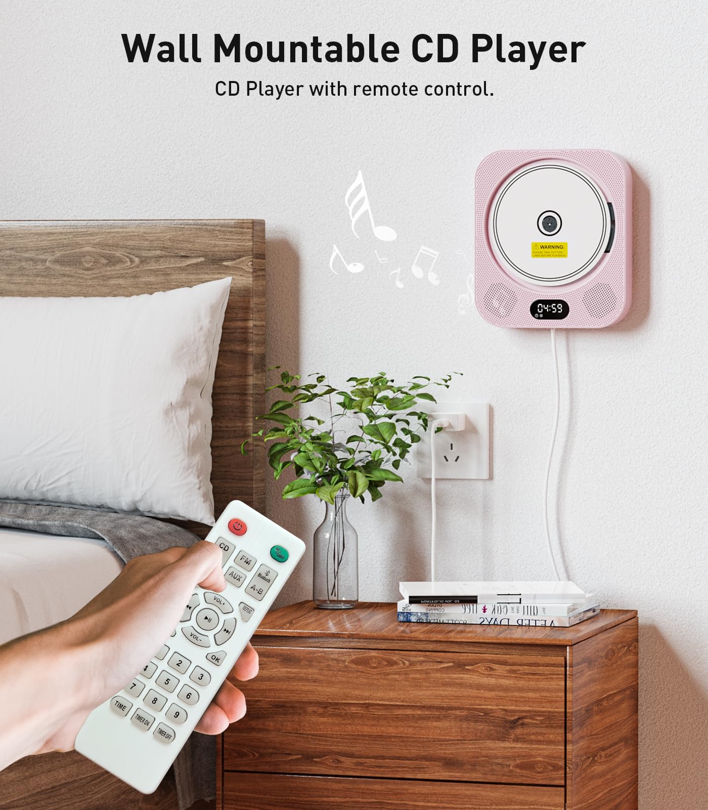 Kpop Pink CD Player Desktop/Wall,Wired Cute CD Music Player Gift for Kids with Bluetooth Speakers,CD Players for Home with Remote Control with LED Support Copy/FM Radio/Alarm Clock/CD/USB/TF/AUX