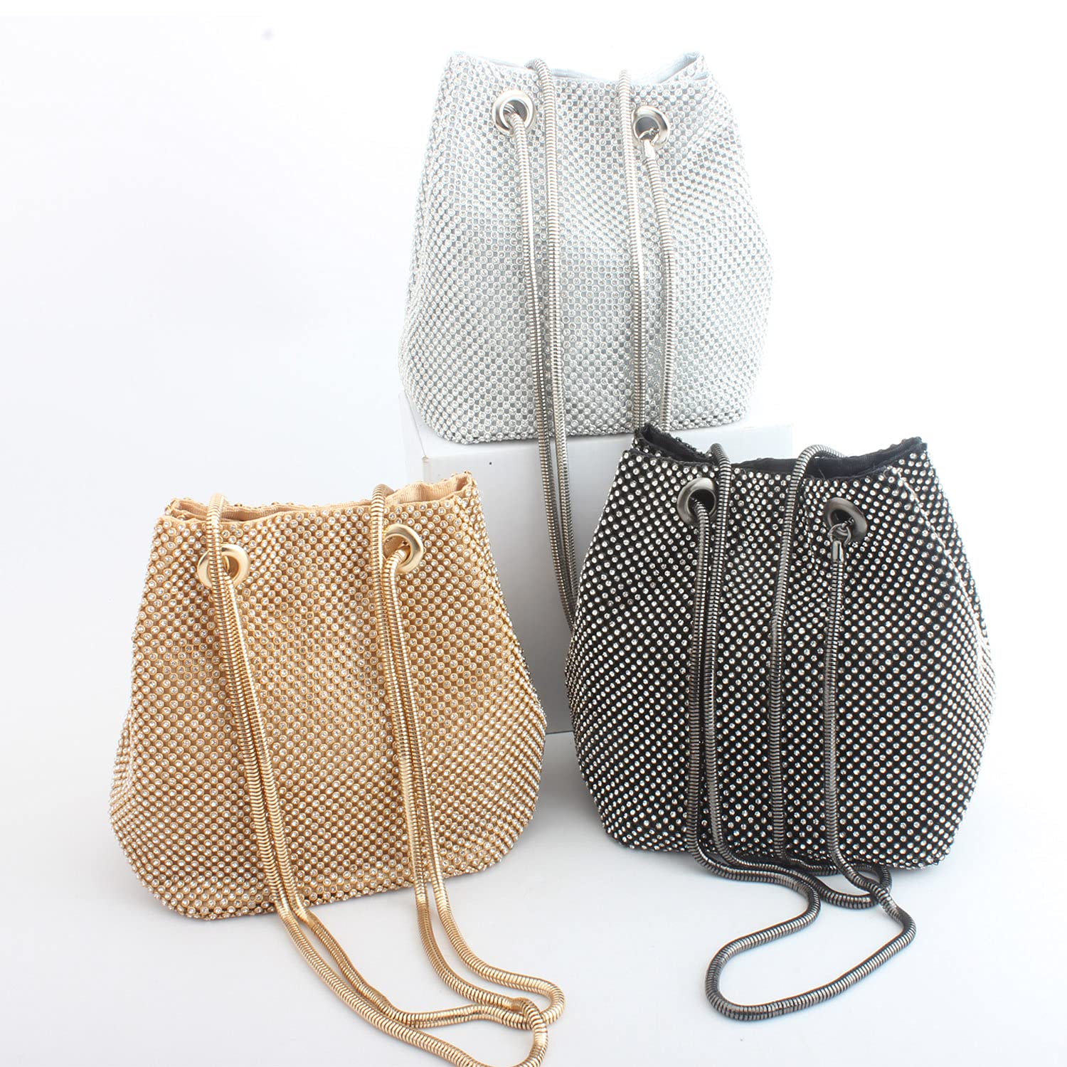 Lanpet Women Rhinestone Evening Bag Bucket Clutch Purses for Cocktail Party Wedding Glitter Handbags