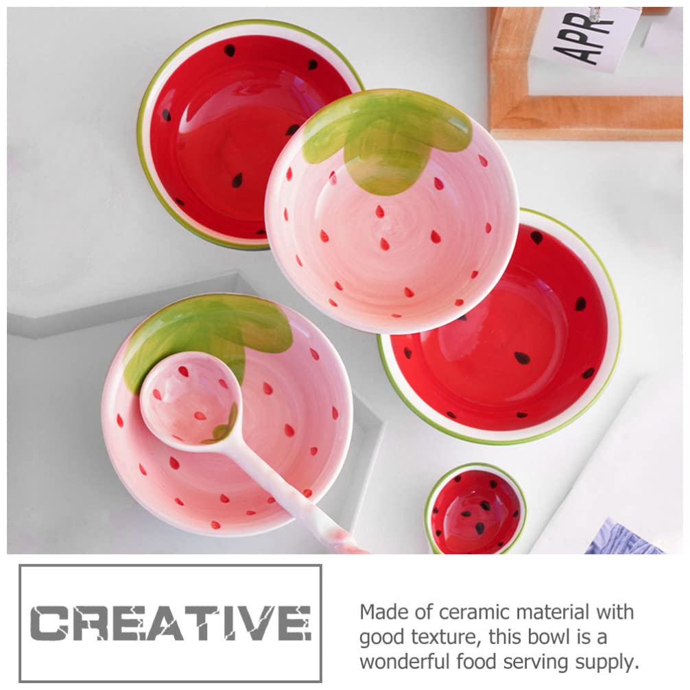 Porcelain Bowl Ceramic Appetizer Plate Watermelon Shape Rice Soup Bowl with Spoon Dessert Salad Pasta Bowls Food Serving Tray for Fruit Cheese Dessert Snack Soup Cereal Bowl
