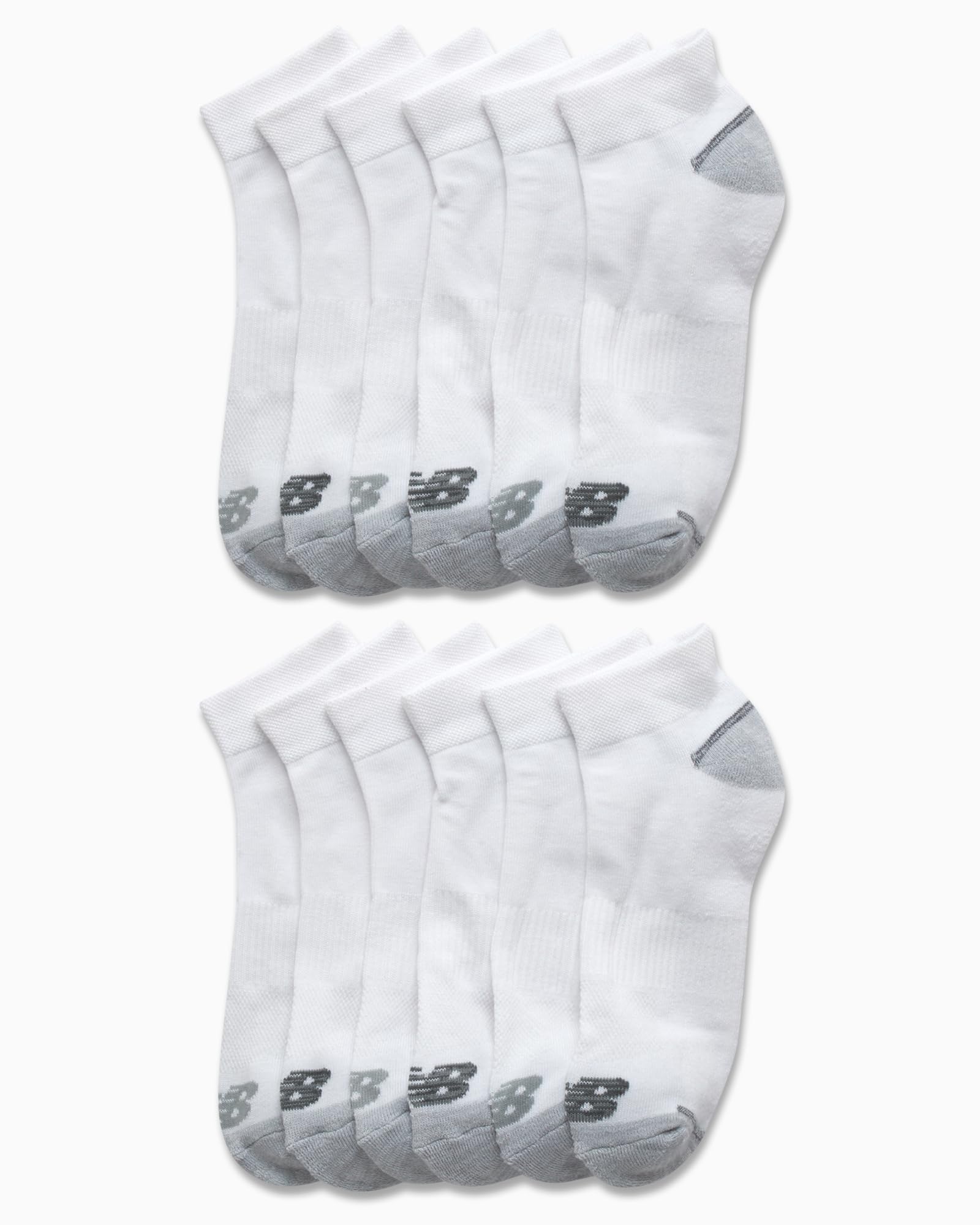 New Balance Men's Quarter Socks - 12 Pack Performance Cushioned Athletic Socks for Men with Arch Support (Shoe Size: 6-12.5), Size 6-12.5, White/Grey