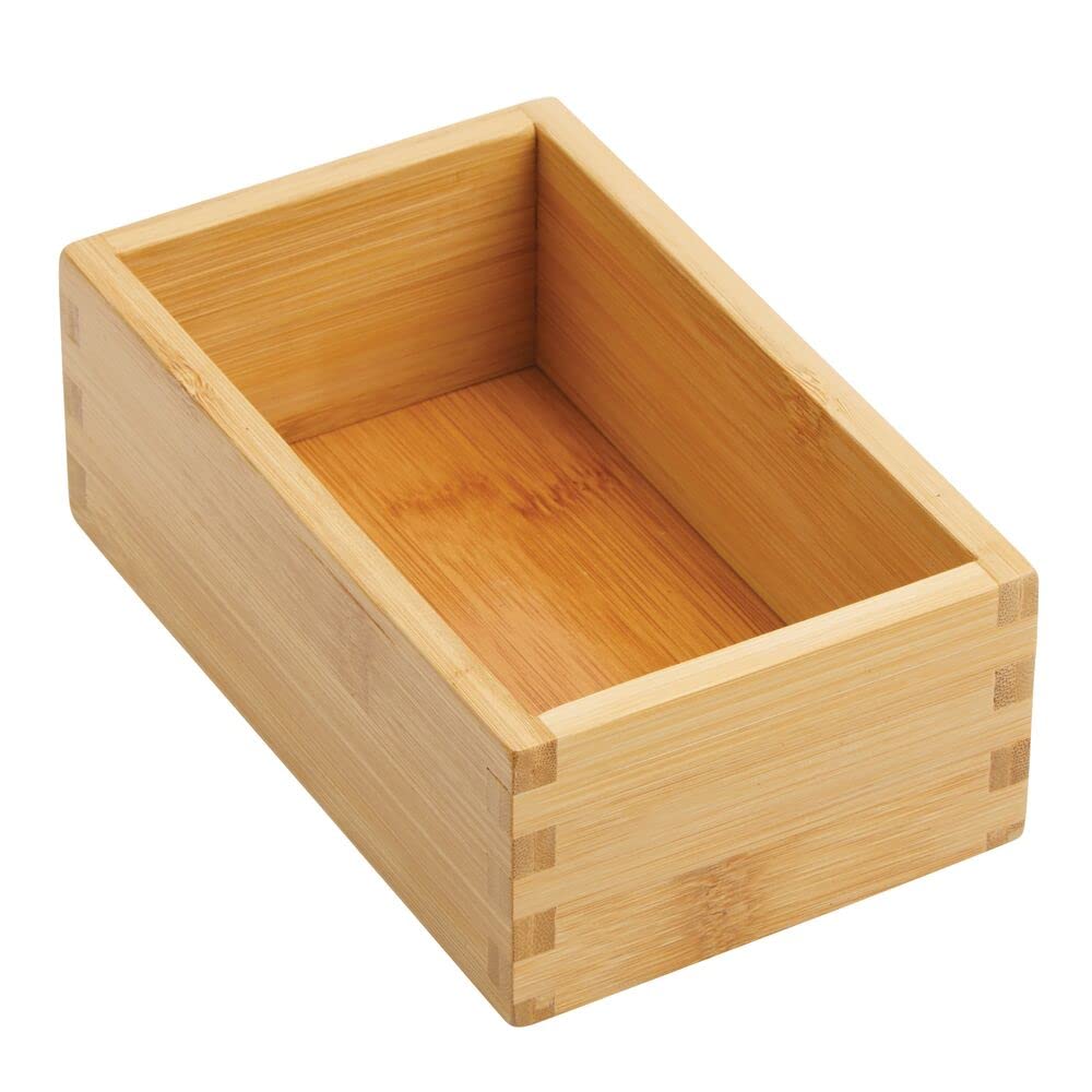 mDesign Wood Bamboo Storage Bin Container, Drawer Organizer Crate Boxes for Kitchen Pantry Cabinet, Shelf, Island or Countertop, Holds Snacks, Spices, or Drinks, Echo Collection, 4 Pack, Natural/Tan