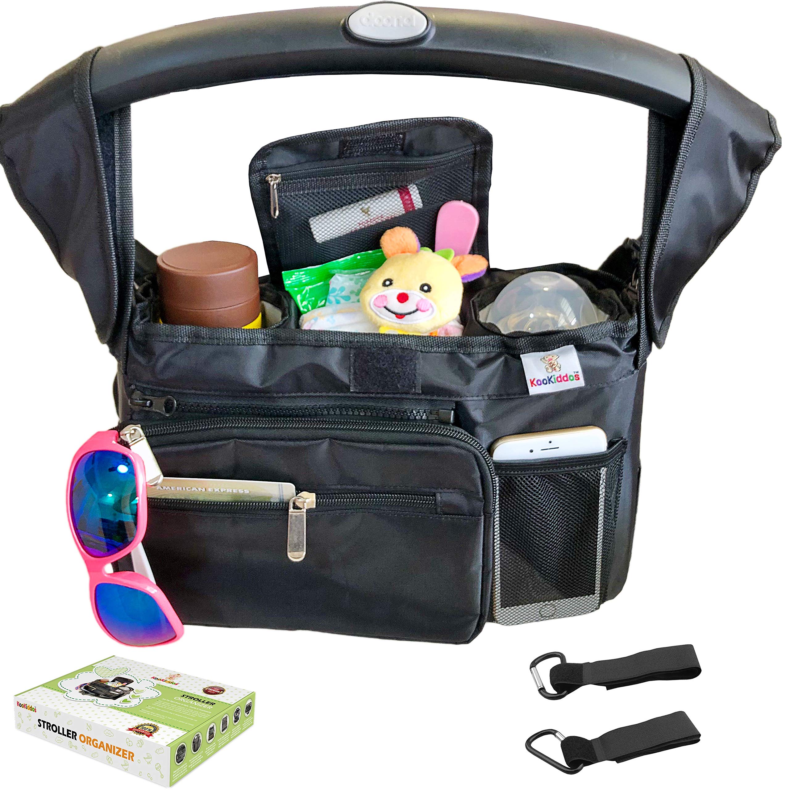 KOOKIDDOS Baby Stroller Organizer with Cup Holders Insulated, Baby Diaper Storage Organizers and Shoulder Strap Organizer Bag for Accessories, Fits Uppababy, Doona, Britax, Baby Jogger, Bugaboo, BOB