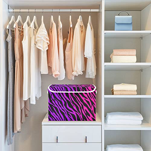 xigua Zebra Print Wallpaper Storage Bins with Lids Foldable Large Cube Storage Boxes with Handles for Home Bedroom Closet Office (16.5x12.6x11.8 in)