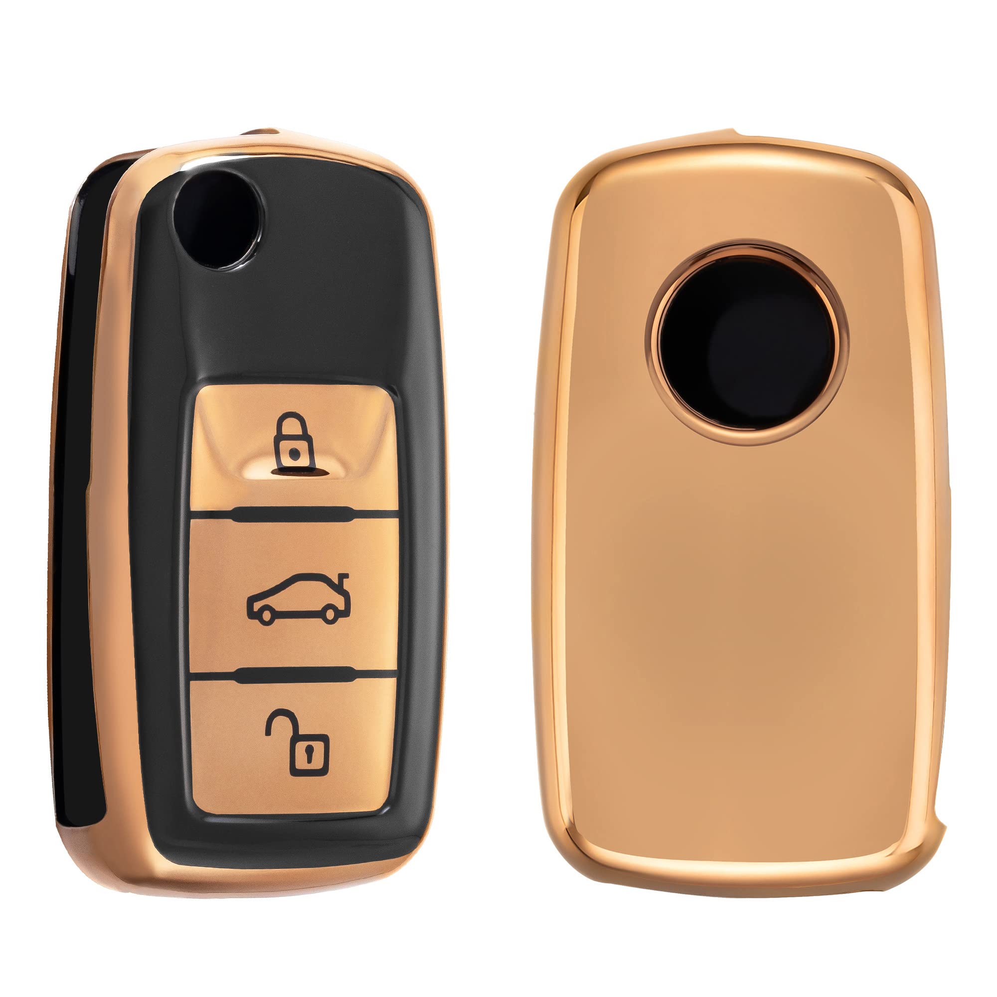 kwmobile Key Cover Compatible with VW Skoda SEAT 3 Button Car Key - Soft TPU Car Key Fob Protector Case - Silver High Gloss