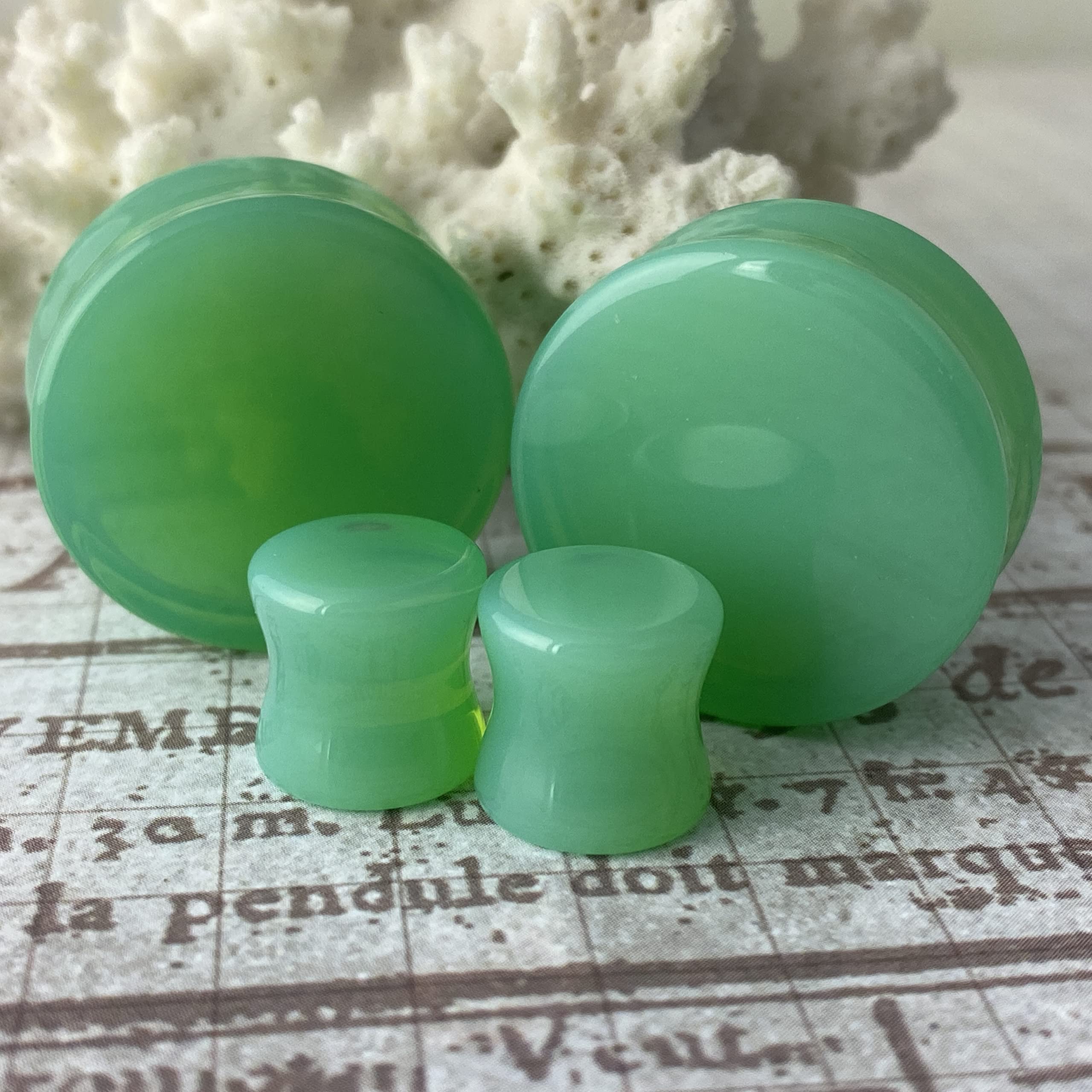Pair of Mint Green Opalite Stone Double Flare Plugs (STN-726) (1/2" (12mm))