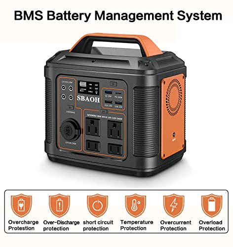 SBAOH Portable Power Station, 300W 296Wh Solar Generator Quick Charge / 110V AC Outlets/DC Ports and LED Flashlight, Lithium Battery Backup for Home Outdoor Travel Camping Blackout
