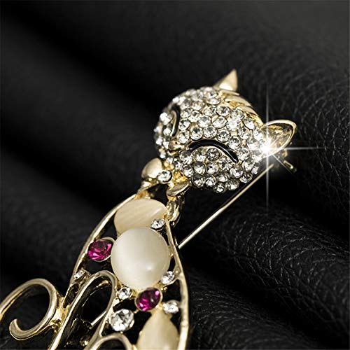 LALANG Women Vintage Black Crystal Cute Cat Brooch Pins Clothing Bag Accessories