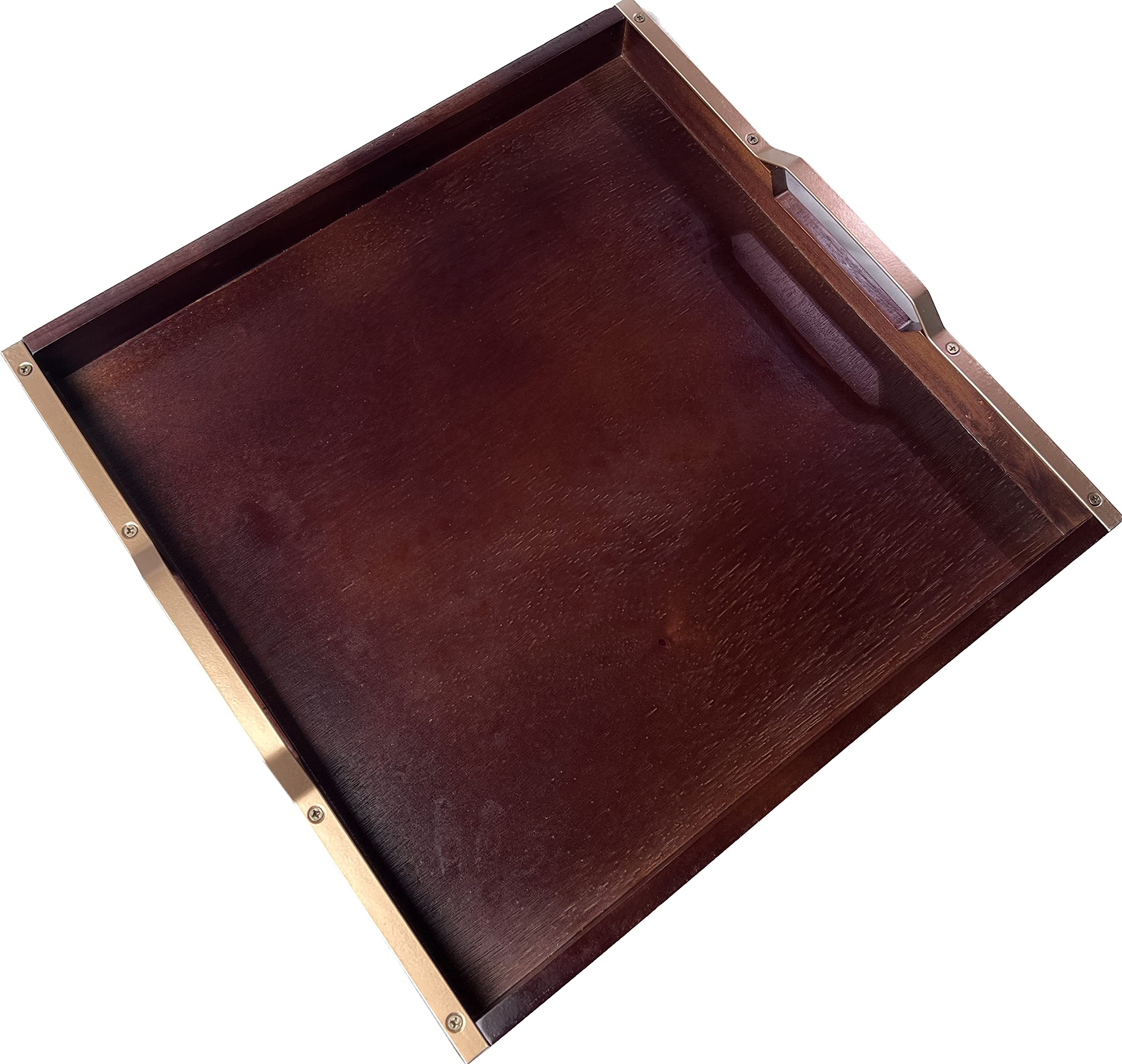 Mountain Woods Brown Large Wooden Serving Tray w/Copper Finished Handles | Coffee/Tea Tray | Decorative Kitchenware | Perfect Ottoman Tray - 20" x 20" x 2"