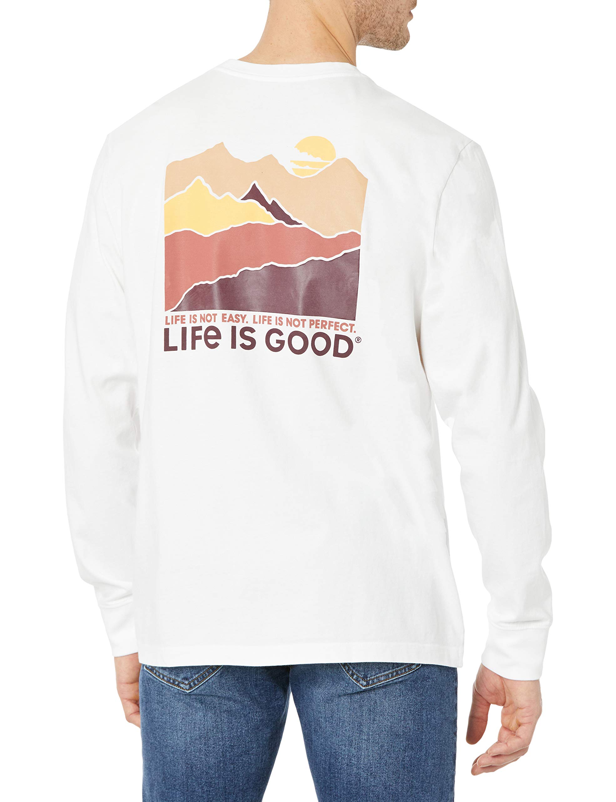 Life is Good Standard Mens Long Sleeve Crusher Graphic T-Shirt, Cloud White, Small