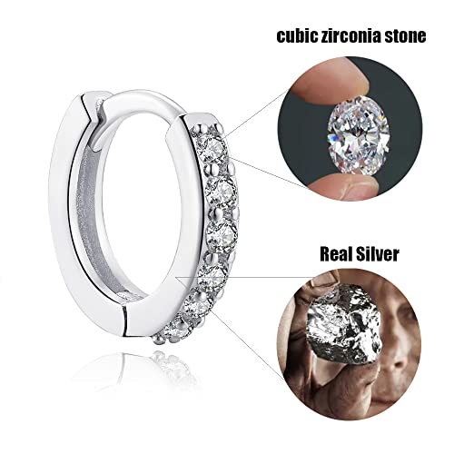 Lansora Cubic Zirconia Pave Cz Hoop Earrings Huggie Tiny Mini Small for Cartilage Sterling Silver Gold Plated 11mm 9mm 8mm 7mm Hoop Earrings