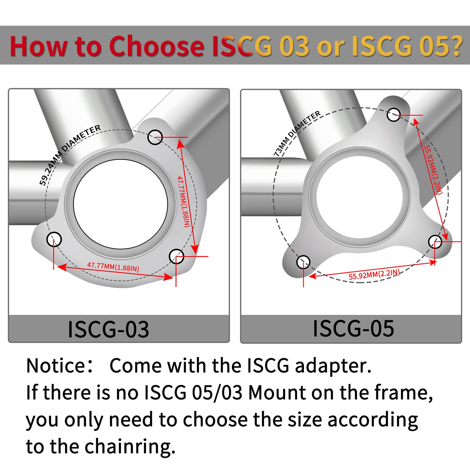 MUQZI Bash Guard, ISCG 03 Mountain Bike Chainring Protector BSA Adapter Included 26-32T, Red