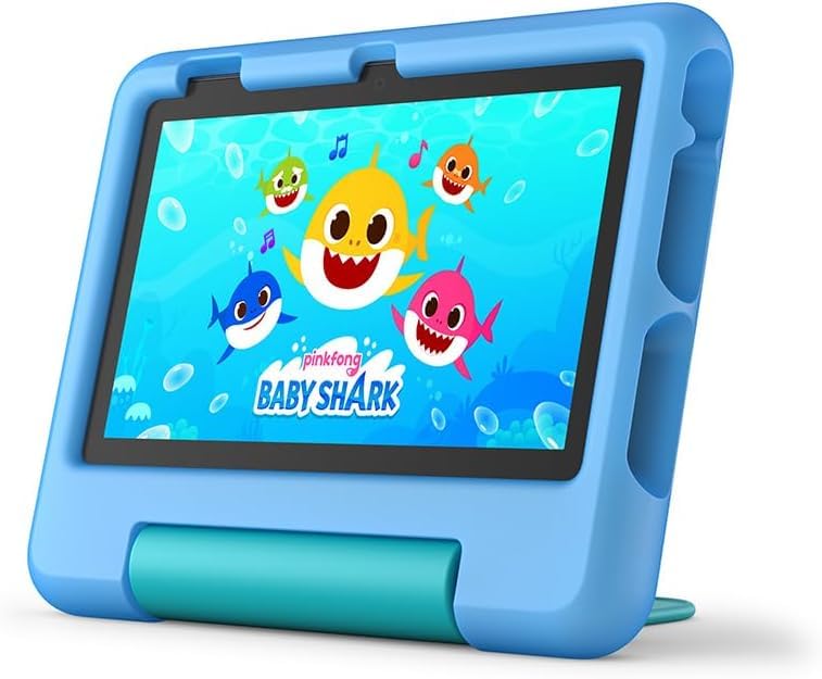 Kids Tablet Bundle: Includes Amazon Fire 7 Kids tablet (202 Release) | 32 GB | Blue & Made for Amazon, Kids Bluetooth Headset (Ages 3-7) | Purple