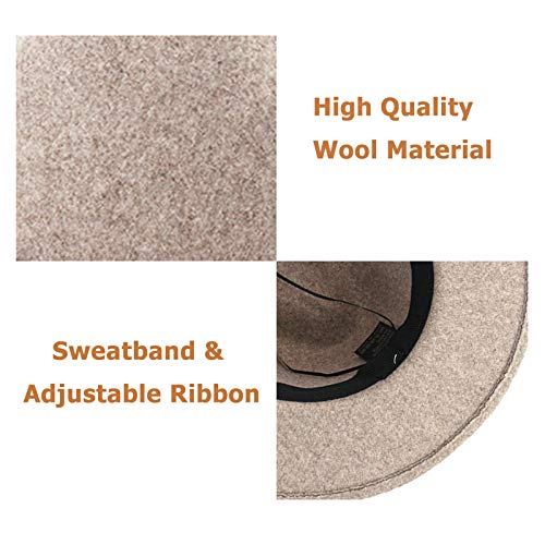 Lisianthus Womens Classic Wool Fedora with Belt Buckle Wide Brim Panama Hat A Brown Buckle-A Oatmeal