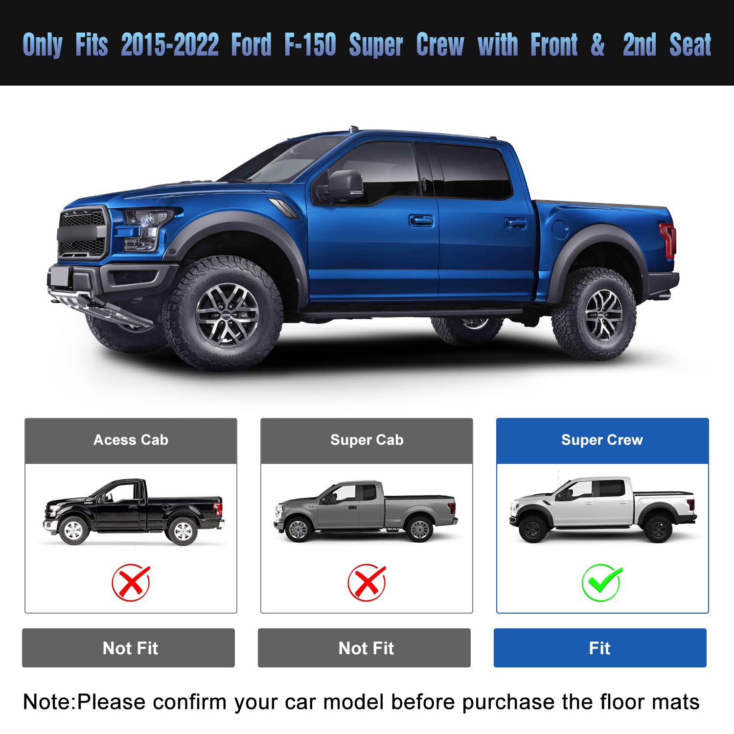 MIROZO Floor Mats Fits for 2015-2022 Ford F-150 SuperCrew Cab,All Weather Car Floor Mats Front & 2nd Seat Floor Liners