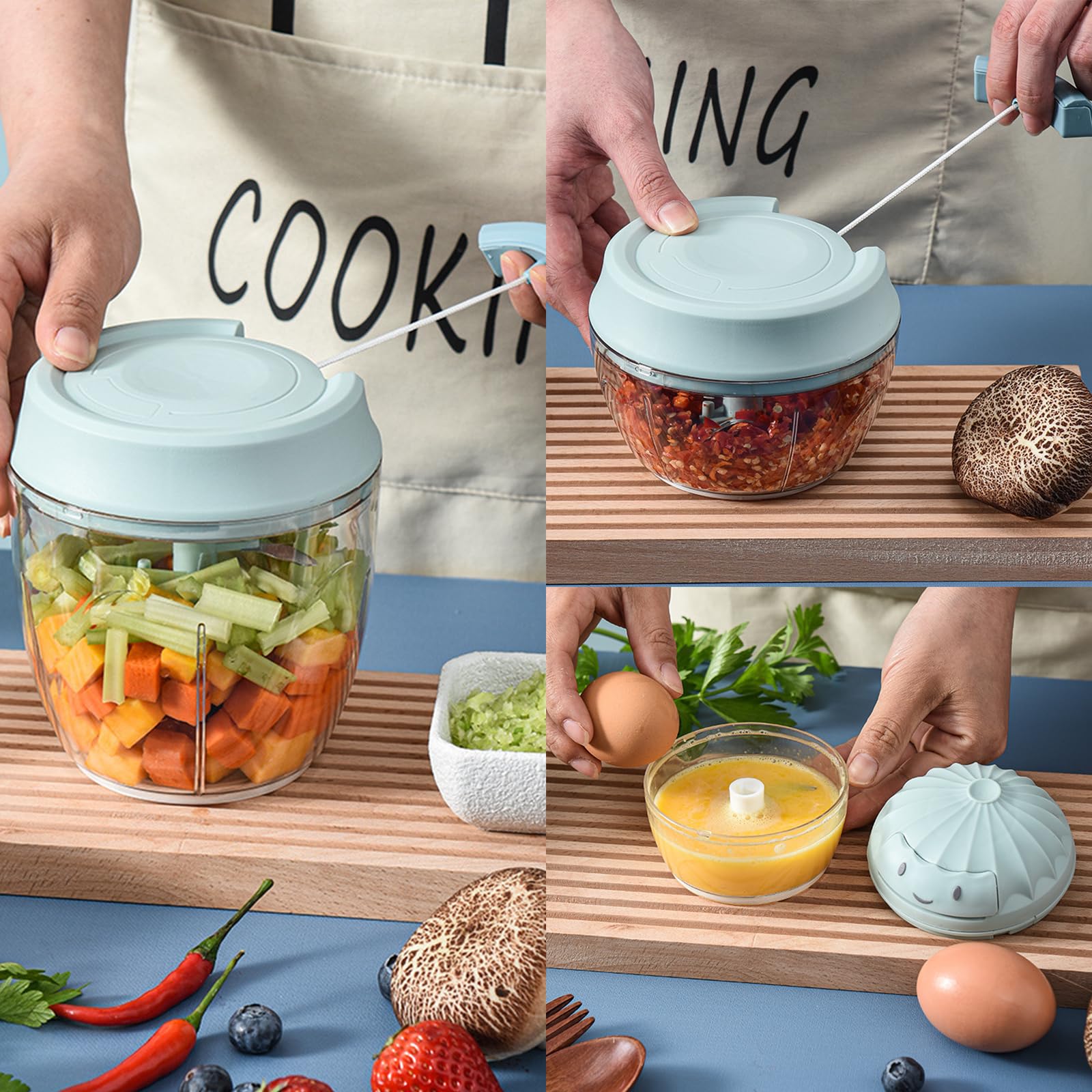 SAYIHEXIHE Garlic Chopper Mini Manual Hand Food Chopper for Kitchen Onion Dicer Crusher Garlic Mincer Blue 160ml