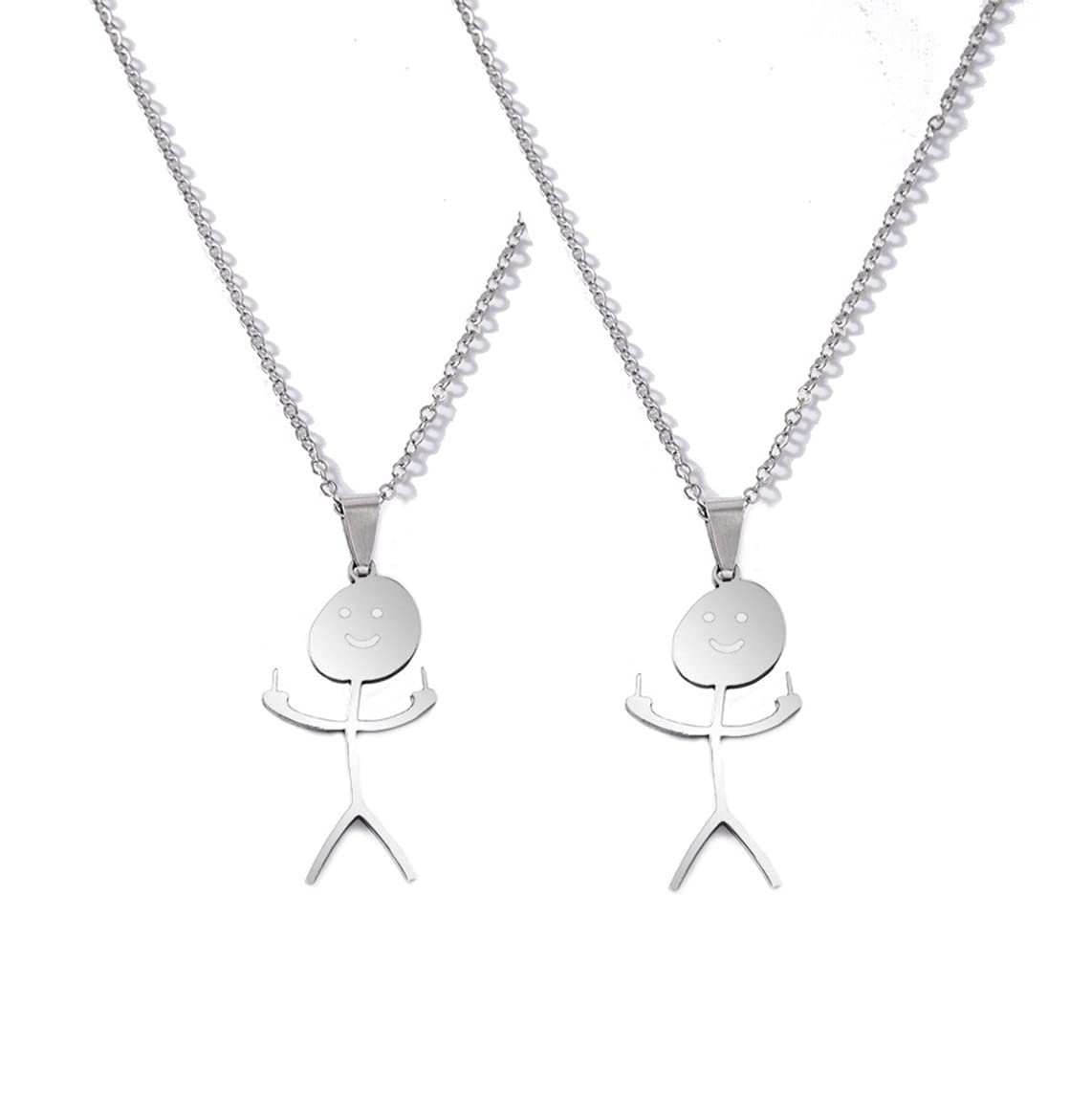LIU JUN Funny Doodle Necklace Personalized Finger Statement Best Friend Pendant Unique Friendship Gift for Women Men Cool Handmade Silver Necklaces Jewelry (2pcs silver)