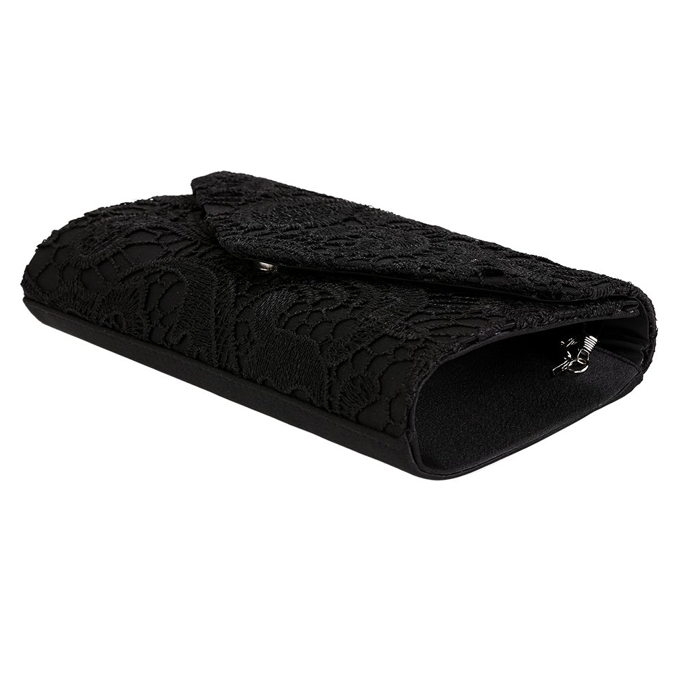 Jubileens Women's Elegant Floral Lace Envelope Clutch Evening Prom Handbag Purse (Black)