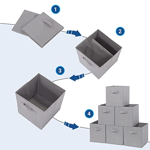 STORAGE MANIAC Storage Cubes, 11 Inch Collapsible Storage Bins with Handles, 6 Pack Fabric Foldable Bins for Organization, Durable Storage Bins for Closet, Shelves, Offices, Toys, Grey
