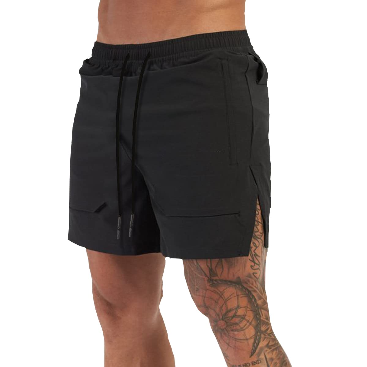 Muscle Killer Men's 2 Pack Gym Workout Shorts Athletic Training Shorts Bodybuilding Weightlifting Pants with Zipper Pockets (Regular, Khaki+Black, Medium, Regular Fit)