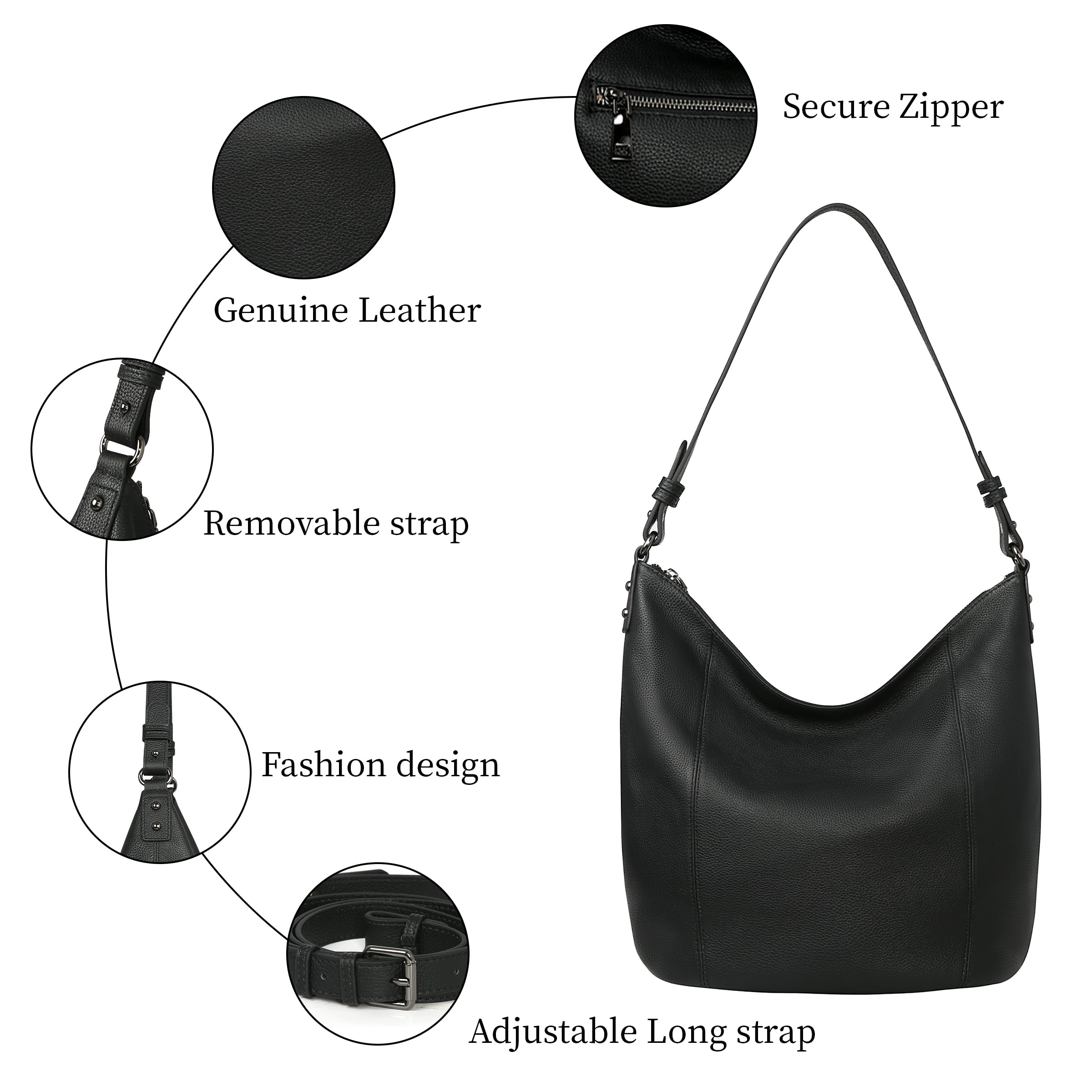 Iswee Black Leather Purse Shoulder Bag for Women Hobo Purses and Handbags Pocketbooks Cross Body Bag Large (Black)