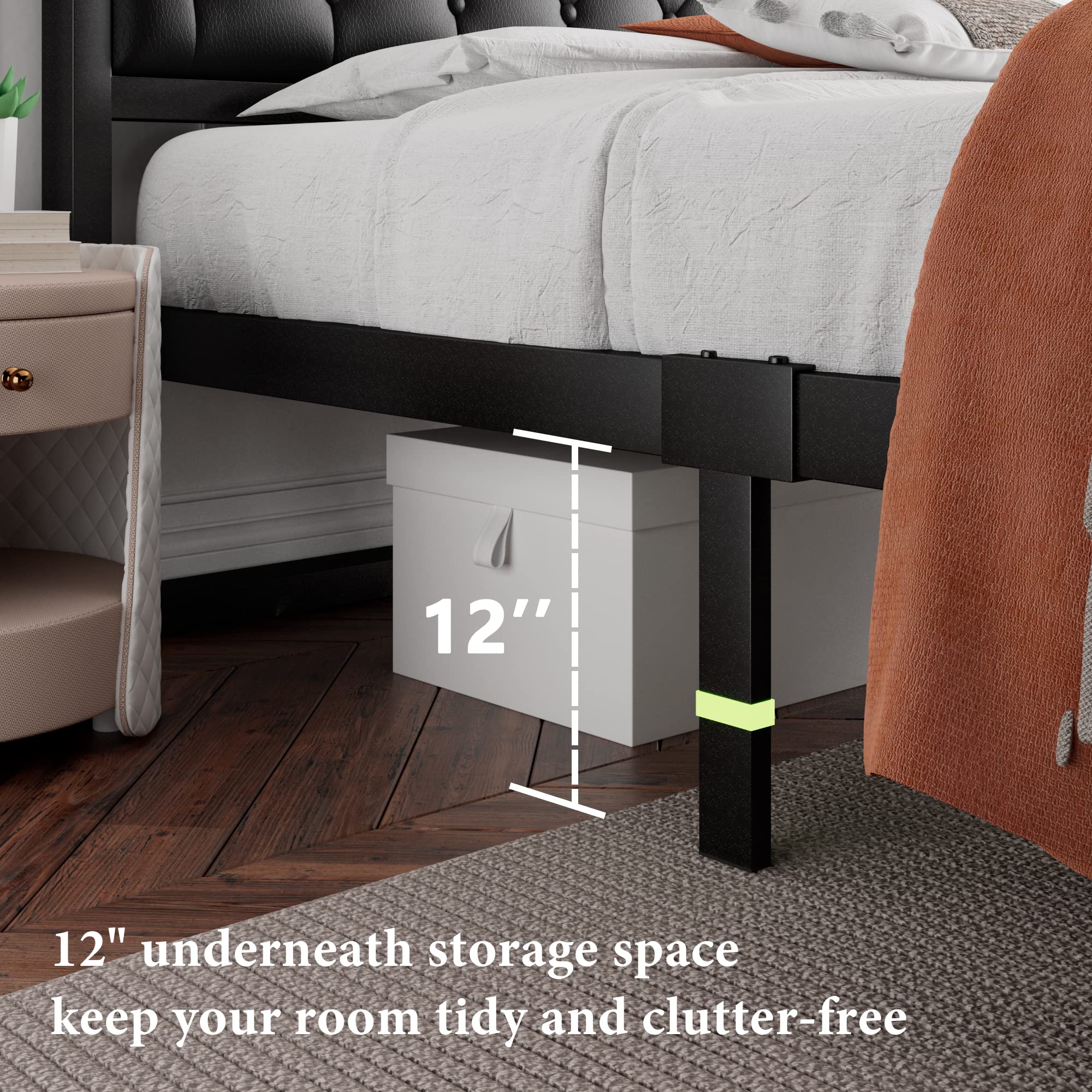 iPormis Queen Size Metal Bed Frame with Velvet Button Tufted Headboard, Curved Platform Bed Frame, Thicker Metal Steel Slats Support, 12'' Under-Bed Space, Noise-Free, Easy Assembly, Gold & Grey